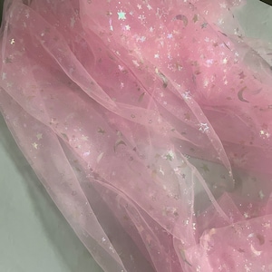 Celestial Tulle Fabric, Tulle Fabric With Gradient Ombre Rainbow Stars ...