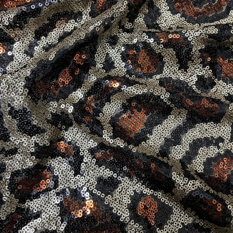 Shiny Leopard Sequin Fabric, Embroidery Sequins Fabric, 51" Wide for ...
