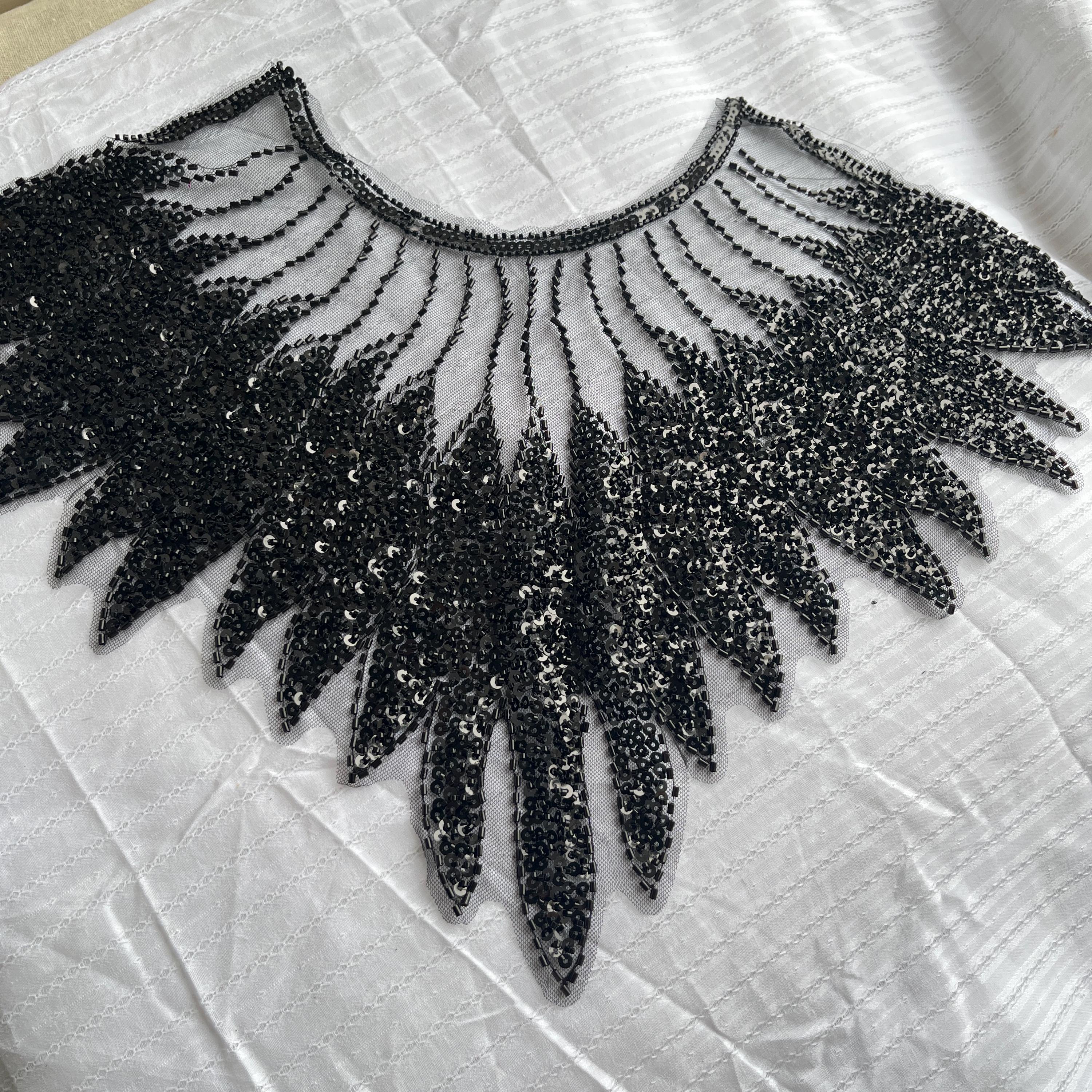 Luxury Gold Silver Black Lace Collar, Beaded Collar Patch, Neckline ...