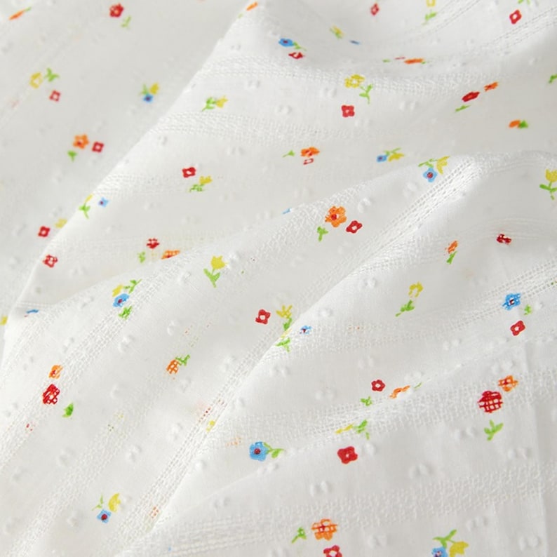 Light Yellow Jacquard Cotton Fabric, Colorful Wildflowers Print Fabric ...