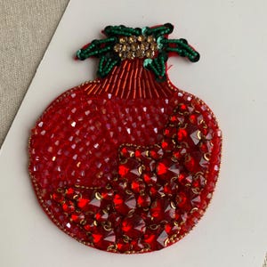 Luxury Red Pomegranate Beaded Patch, Fruit Patch, Beaded Fruit Patch ...