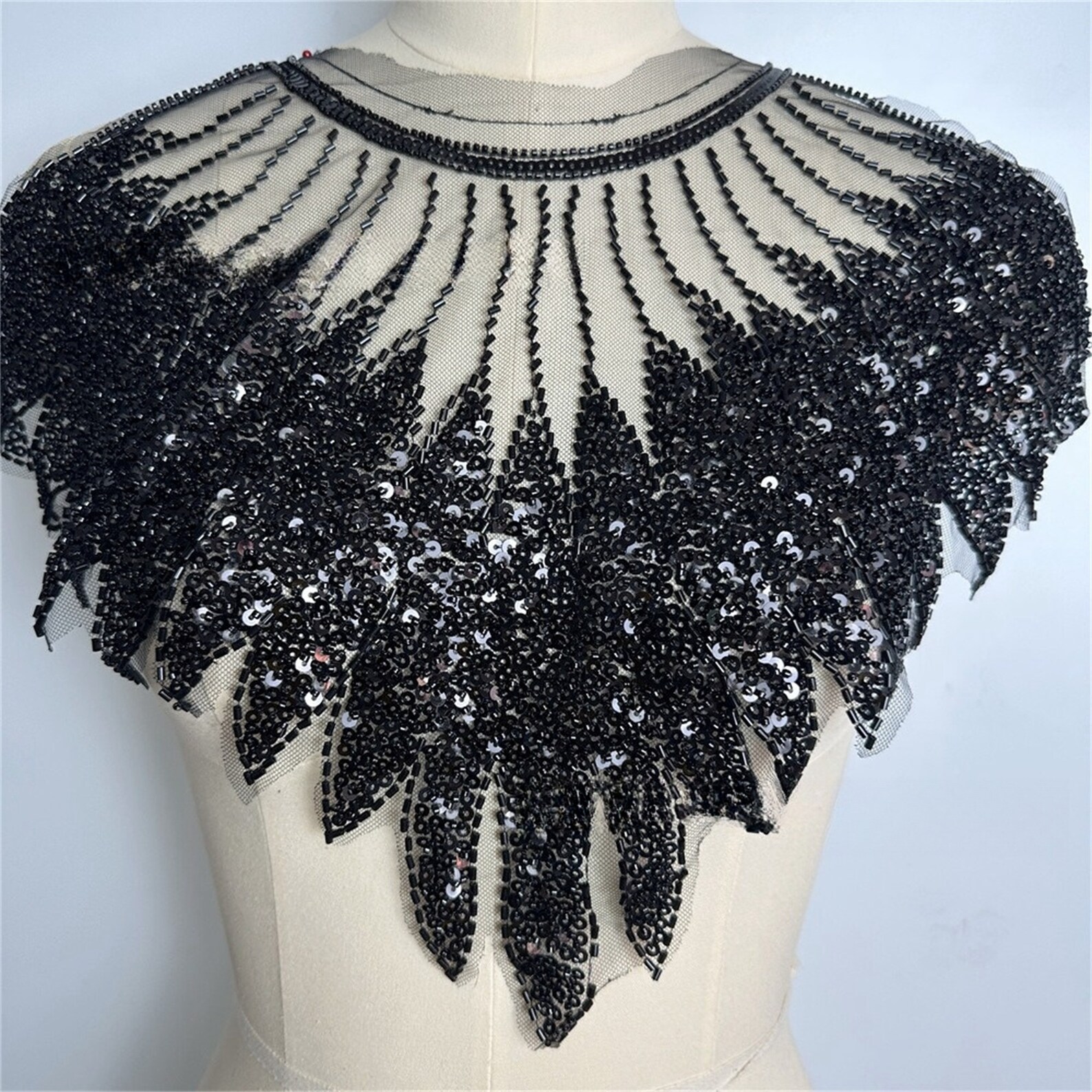 Luxury Gold Silver Black Lace Collar, Beaded Collar Patch, Neckline ...