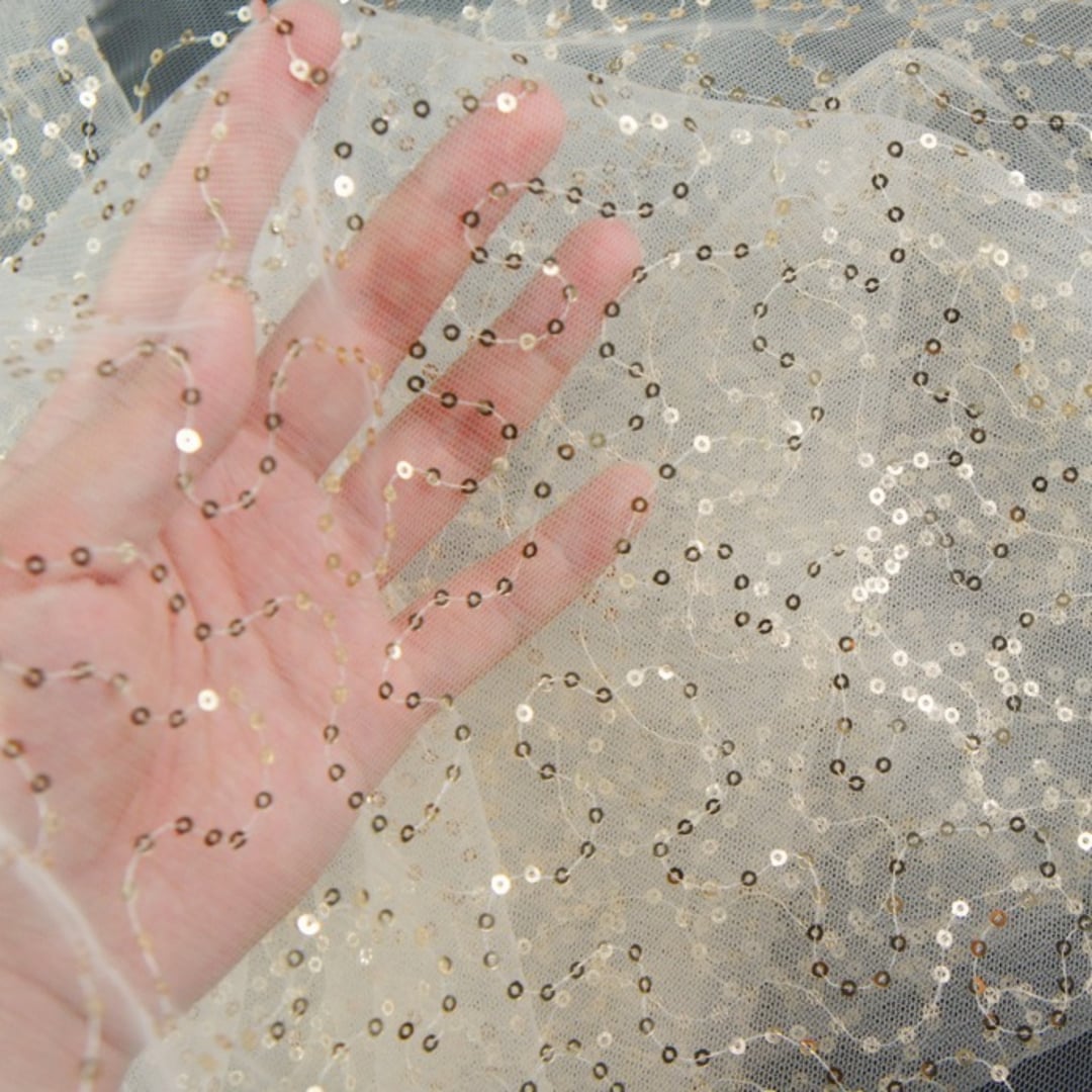 Sequins Mesh Lace Fabric, Sheer Mesh Tulle Fabric With Sequins, Wedding ...