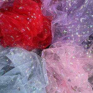 Celestial Tulle Fabric, Tulle Fabric With Gradient Ombre Rainbow Stars ...