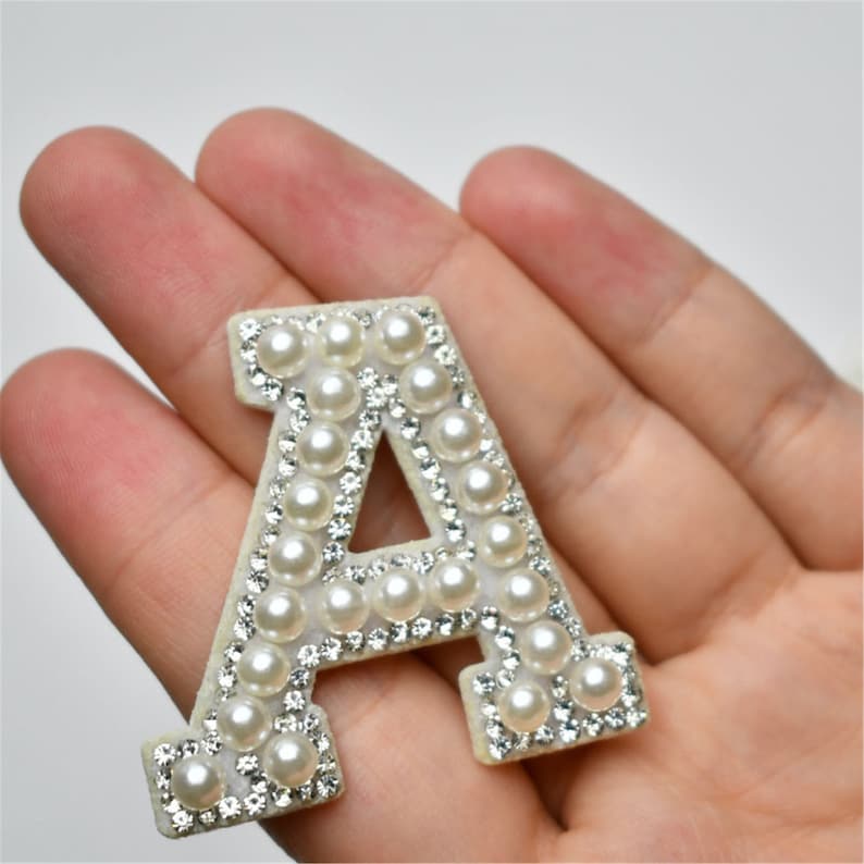 Ivory Pearls Beaded Letters Patch, Bling Alphabet Letter Applique ...