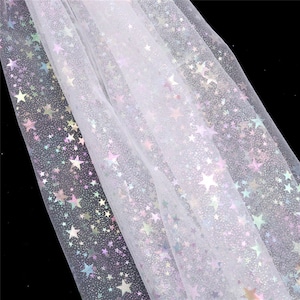 Stars Mesh Fabric, Illusion Colorful Stars Glitter Print Lace Fabric ...