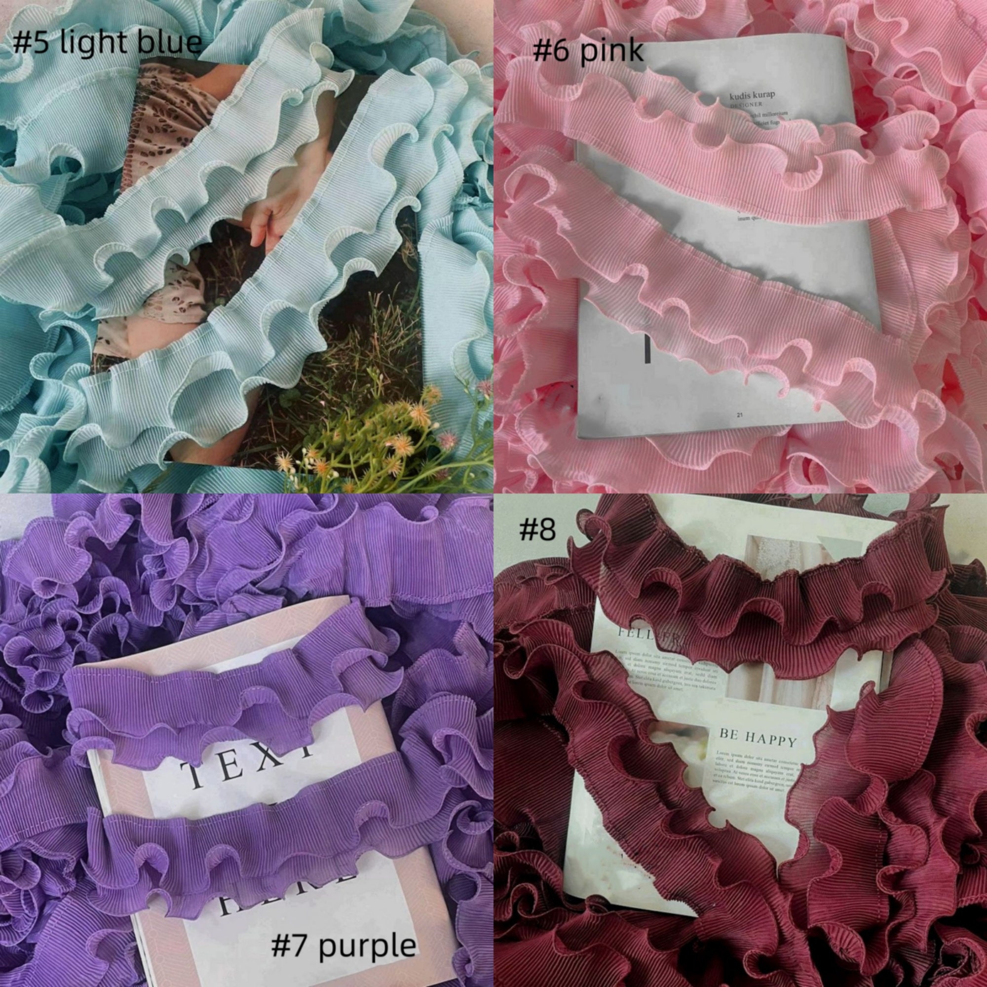 24 Colors Chiffon Ruffle Lace Trim, Stretch Ruffle Lace, 2 Layers ...