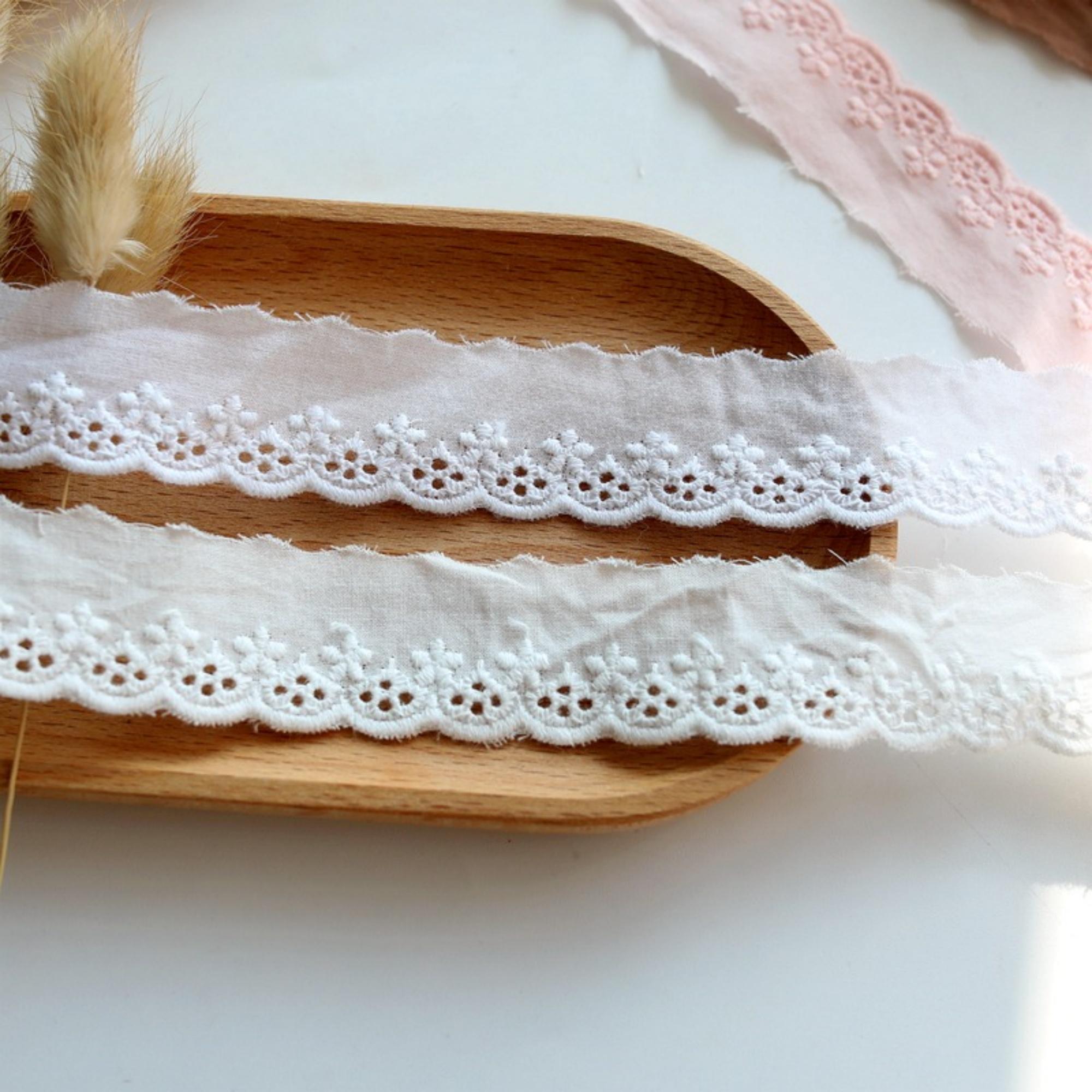 Premium Cotton Lace, Narrow Lace, Eyelet Flowers Embroidery Cotton Lace ...