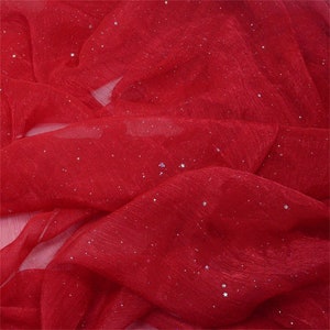 Silver Glitter Chiffon Fabric, Shiny Small Glitter Sequin Stars Fabric ...