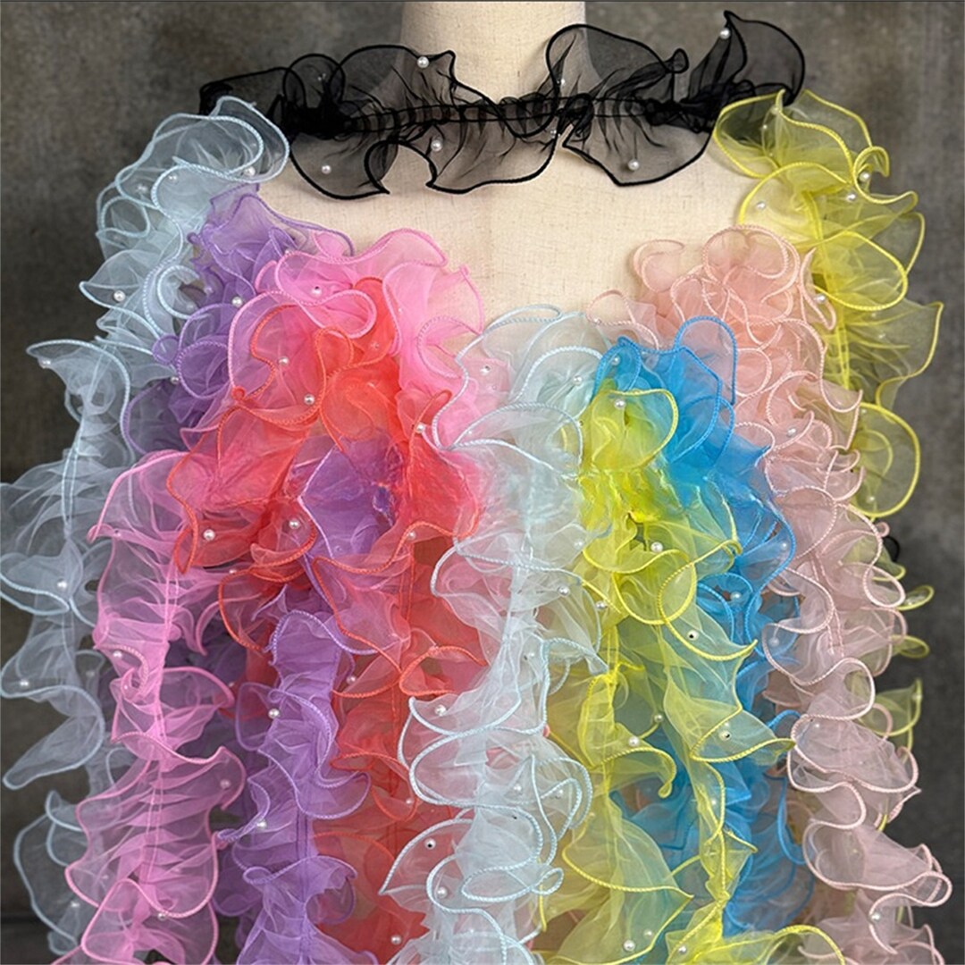 Organza Ruffle Lace Trim, Ruffled Wave Lace, Pearl Beaded Ruffled Lace ...