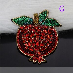 Luxury Red Pomegranate Beaded Patch, Fruit Patch, Beaded Fruit Patch ...