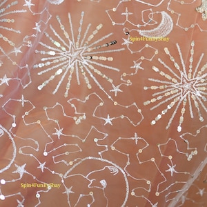 Celestial Starry Moons Sequins Lace Fabric, Embroidery Sequins Mesh ...