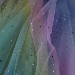 Rainbow Tulle Fabric, Stars Moon Sequins Mesh for Princess Dress ...