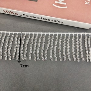 Dangling Fringe Beads Trim, Silver Beaded Sequins Fringe Trim, Unique ...