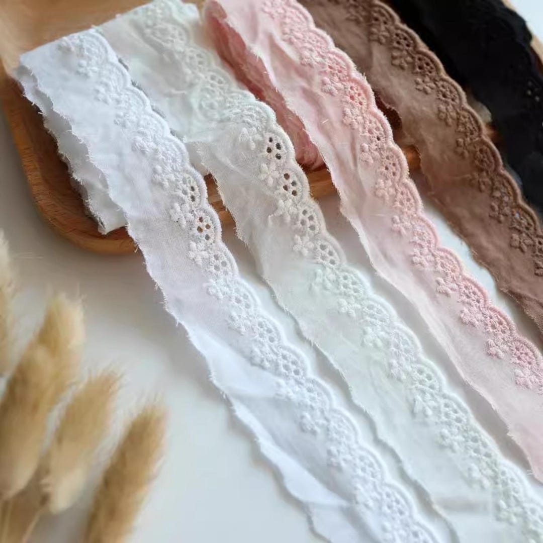 Premium Cotton Lace, Narrow Lace, Eyelet Flowers Embroidery Cotton Lace ...