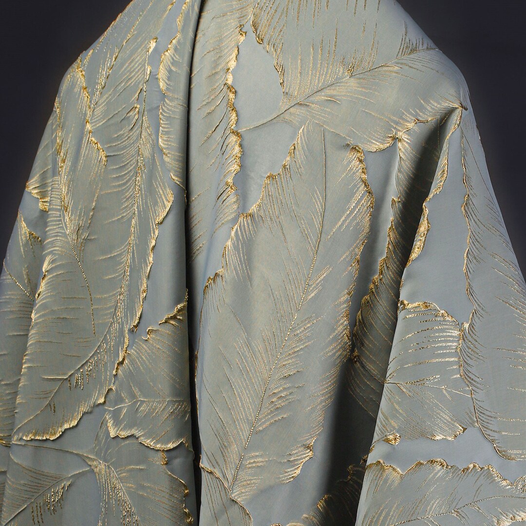 Luxury Gold Leaf Embroidered Jacquard Fabric, Embossed Leaf Fabic ...