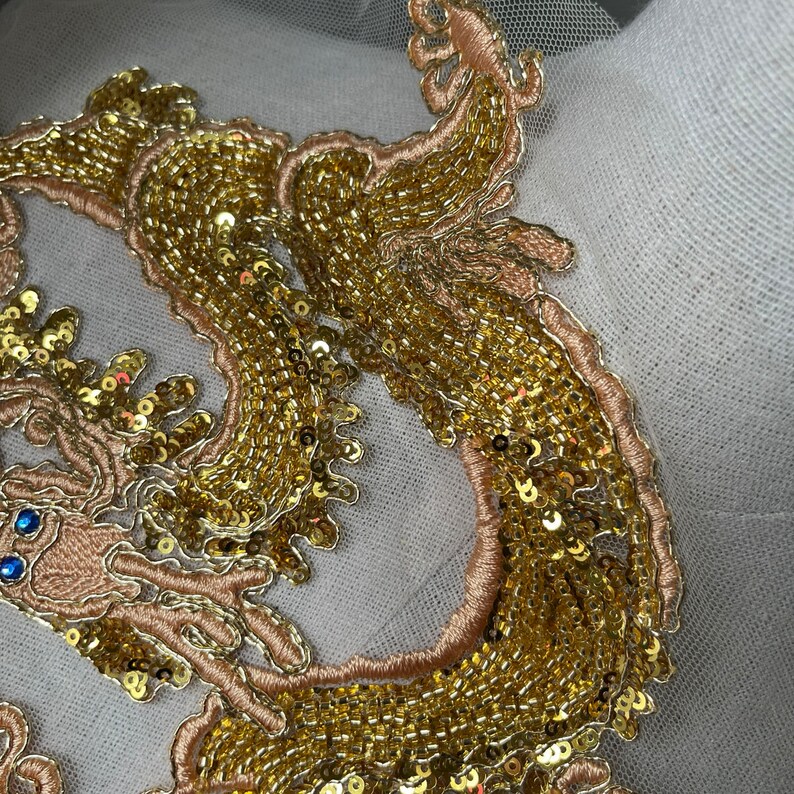 Golden Beaded Dragon Applique Luxury Beaded Lace Patch - Etsy