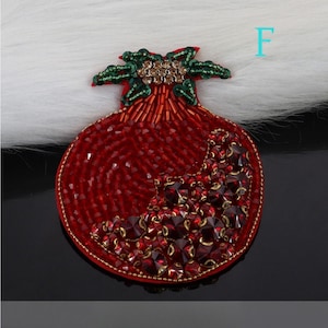 Luxury Red Pomegranate Beaded Patch, Fruit Patch, Beaded Fruit Patch ...
