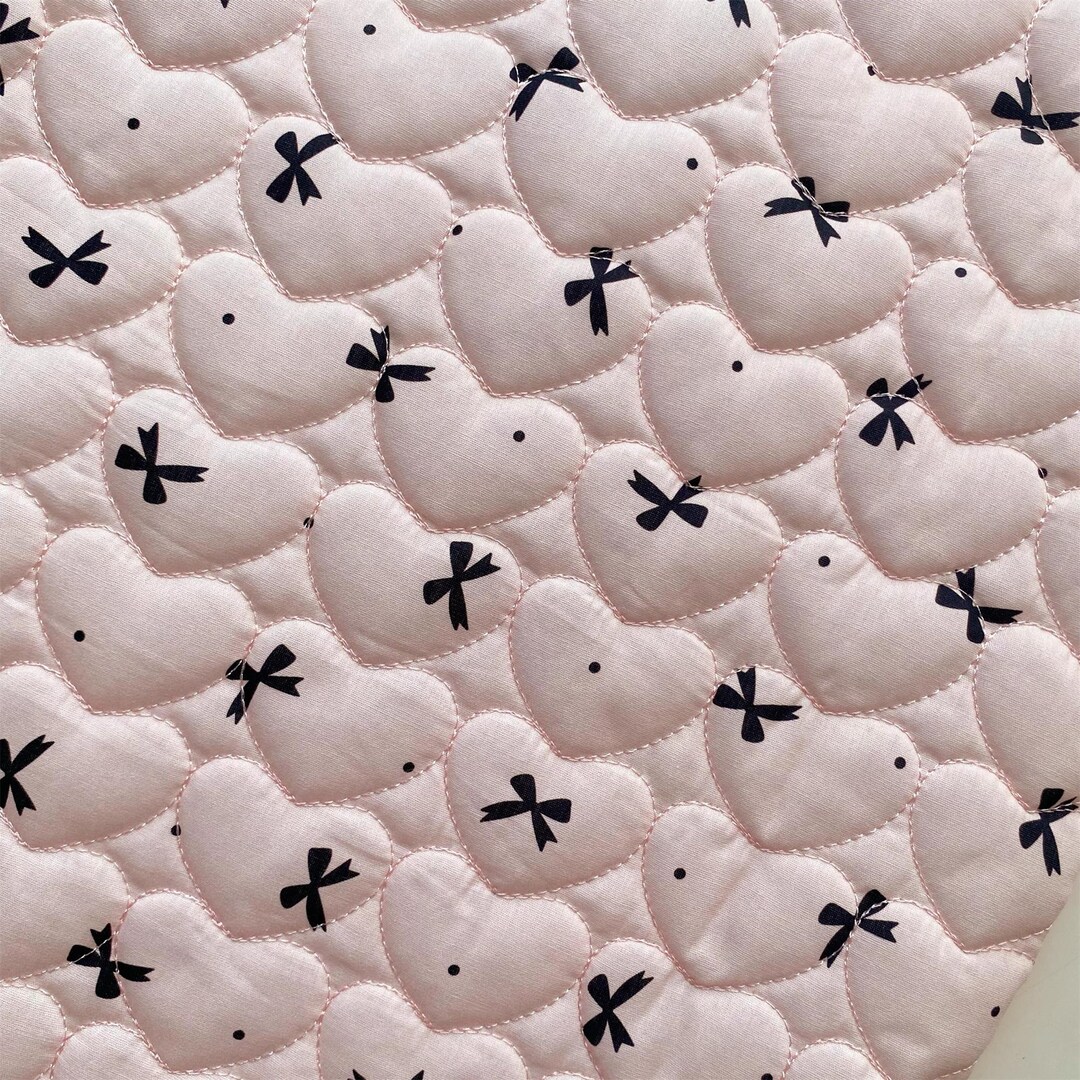 Cute Black Bowknot Printed Pink Quilted Fabric, Pink Cotton-padded ...