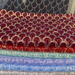 Sequin Fabric, Iridescent Colors Sequin Fish Scale Embroidery Fabric ...
