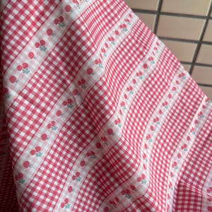 Adorable Cherry Strawberry Print Fabric, Striped Fabric, Plaid Cotton ...