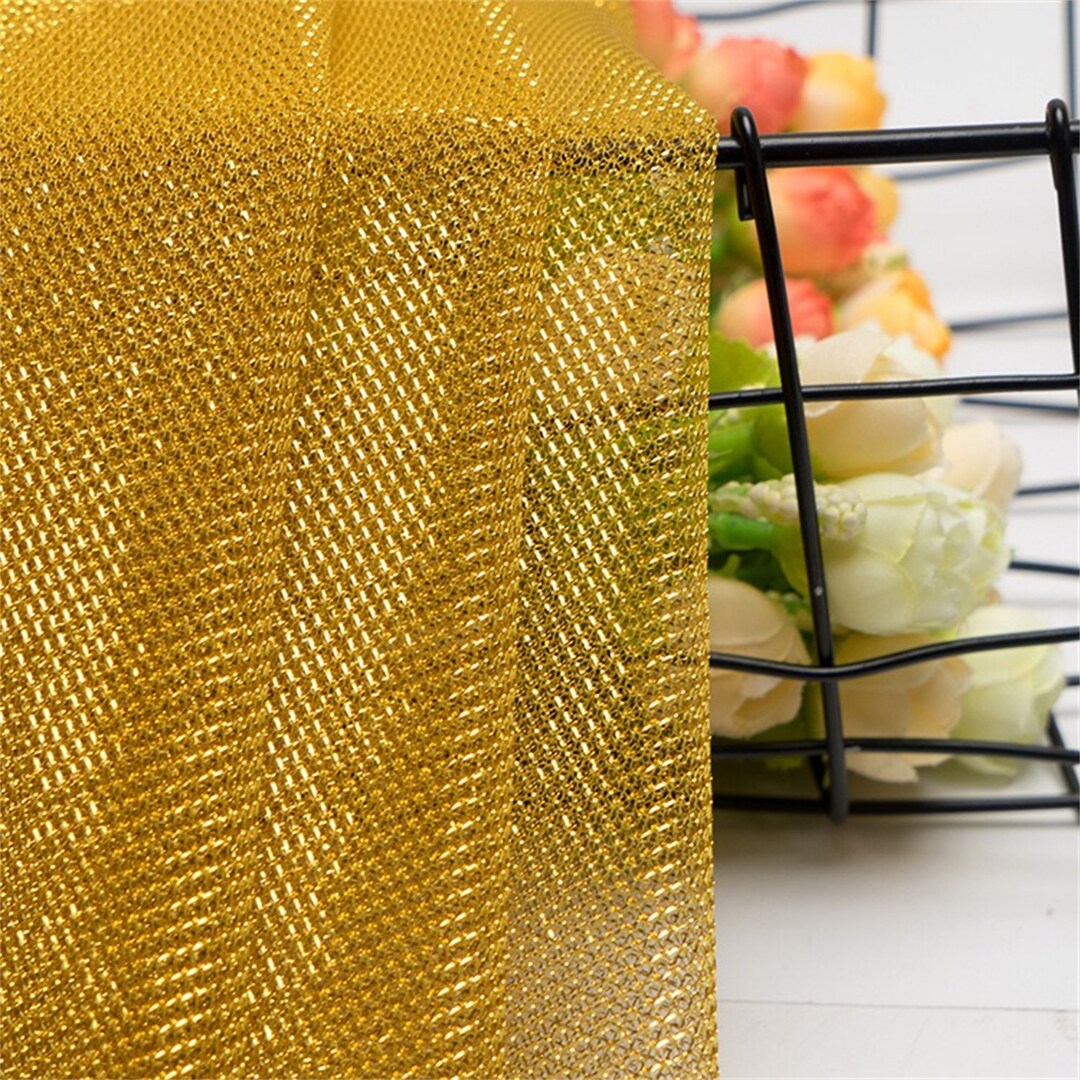 Shimmer Gold Fabric, Stretch Sheer Gold Mesh Gauze Netting Fabric, for ...