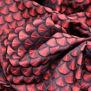 Red Fish Scale Fabric, Vintage Embossed Jacquard Scallops Fabric for ...