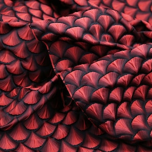 Red Fish Scale Fabric, Vintage Embossed Jacquard Scallops Fabric for ...