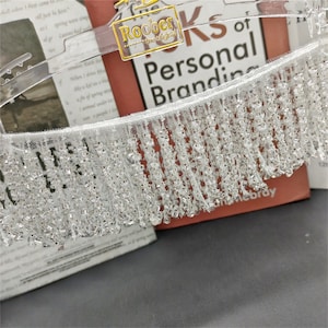 Dangling Fringe Beads Trim, Silver Beaded Sequins Fringe Trim, Unique ...