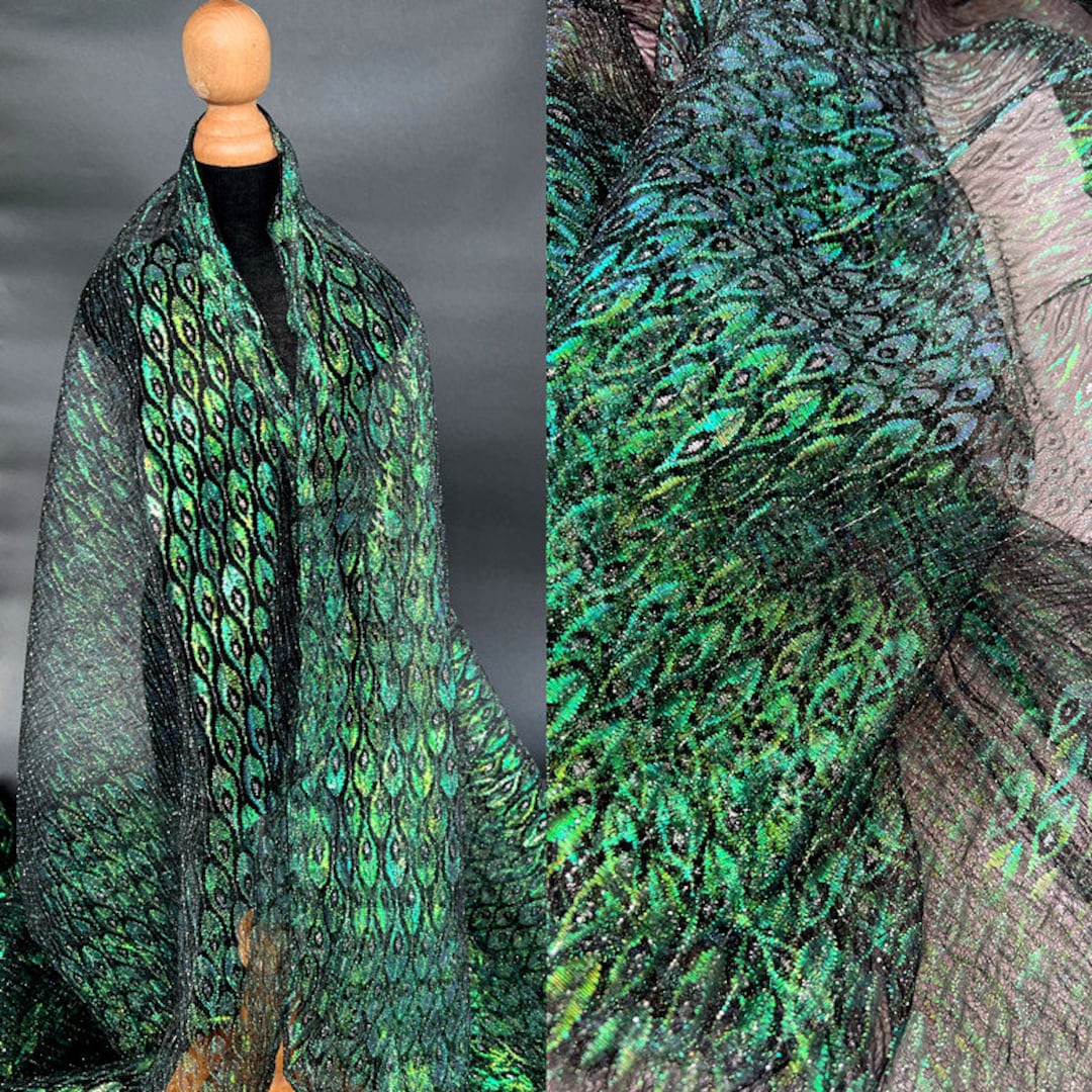 Peacock Feather Fabric, Colorful Laser Fabric, Sheer Fabric, Gown Dress ...