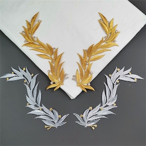 Golden Embroidery Leaf Applique, Silver Leaf Patch for Lyrical Dance ...