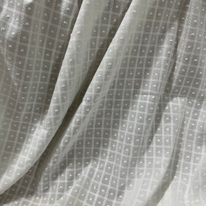 Off White Cotton Jacquard Fabric, Dot Embroidered Fabric, Cotton Fabric ...