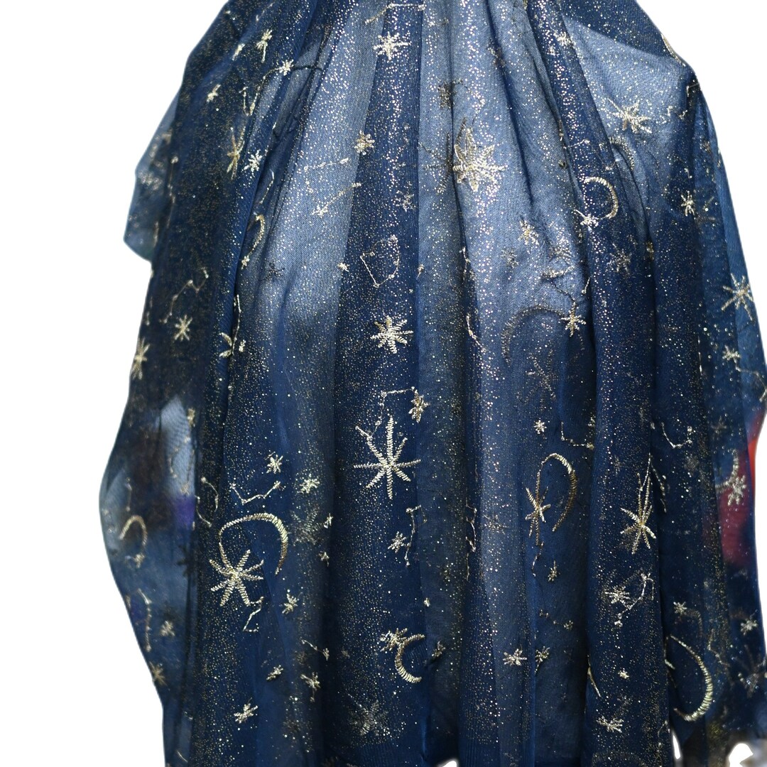 Dreamy Gold Stars Moons Embroidery Lace Fabric, Celestial Gold Glitter ...