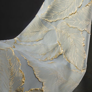 Luxury Gold Leaf Embroidered Jacquard Fabric, Embossed Leaf Fabic ...
