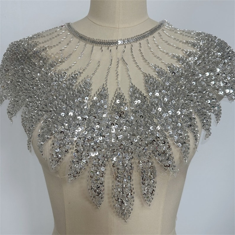 Luxury Gold Silver Black Lace Collar, Beaded Collar Patch, Neckline ...