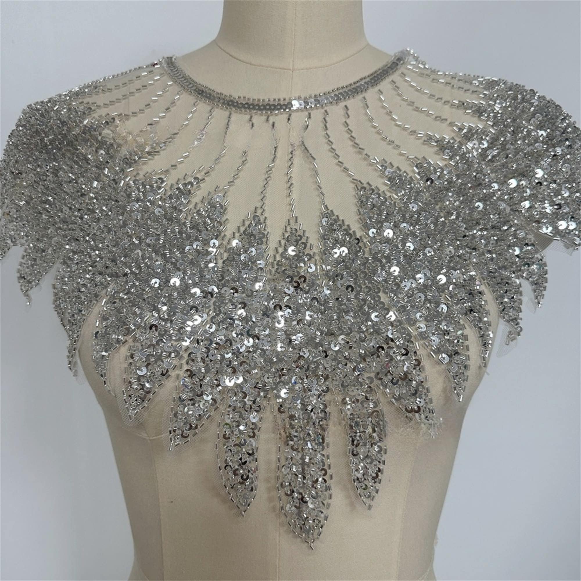 Luxury Gold Silver Black Lace Collar, Beaded Collar Patch, Neckline ...