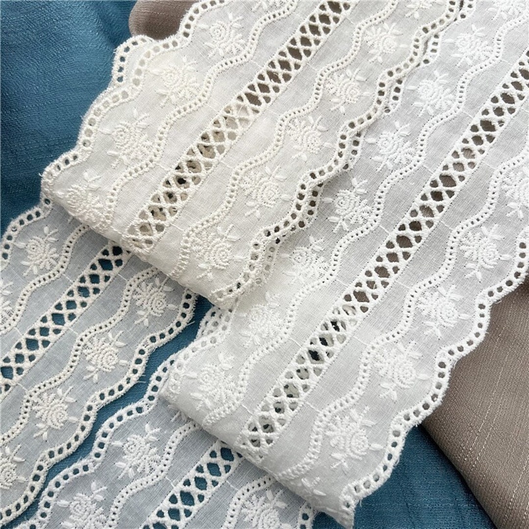 Vintage Style Cotton Lace Trim, Rose Floral Embroidered Cotton Lace ...