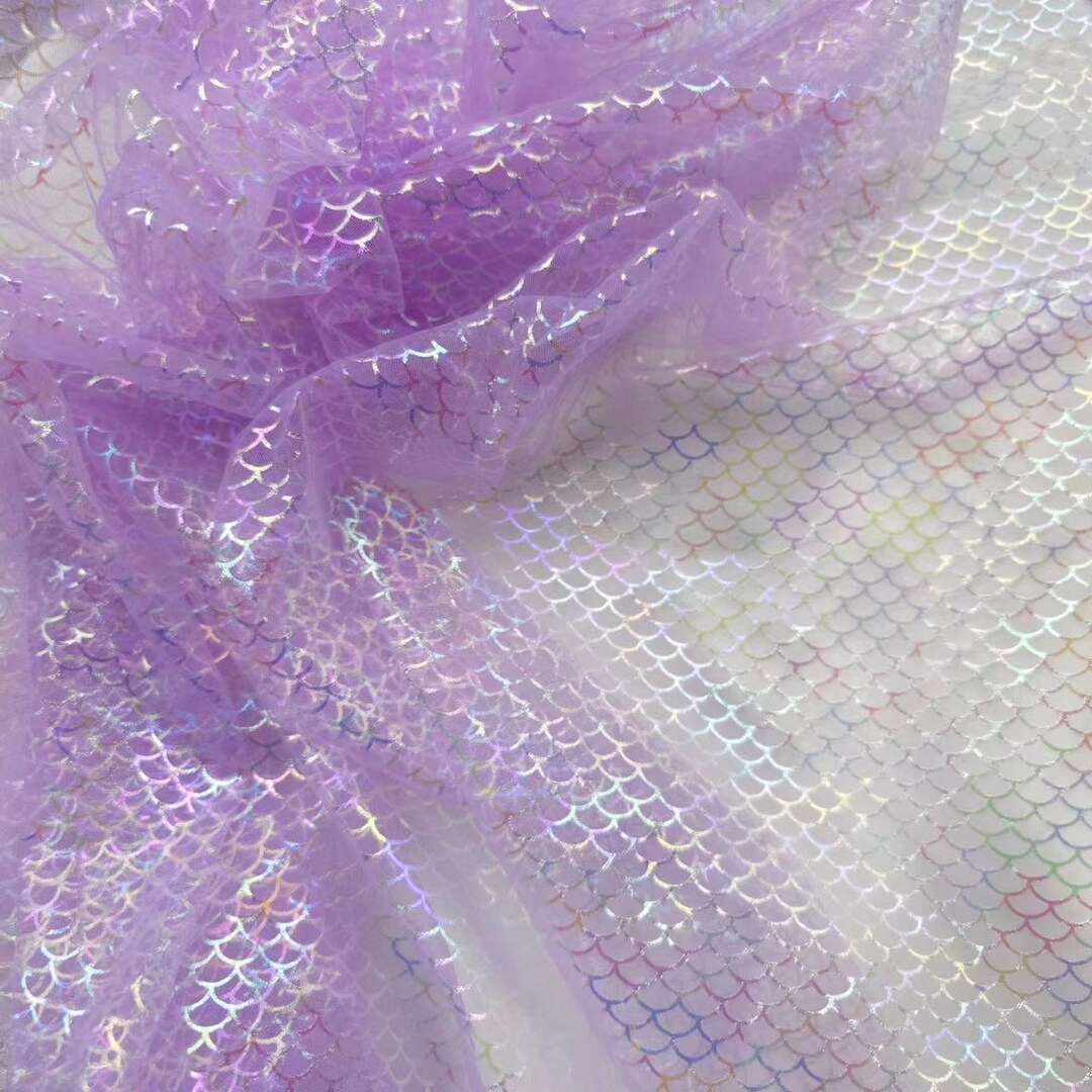 Tulle Mermaid Fabric, Iridescent Fish Scale Print Tulle Lace Fabric for ...