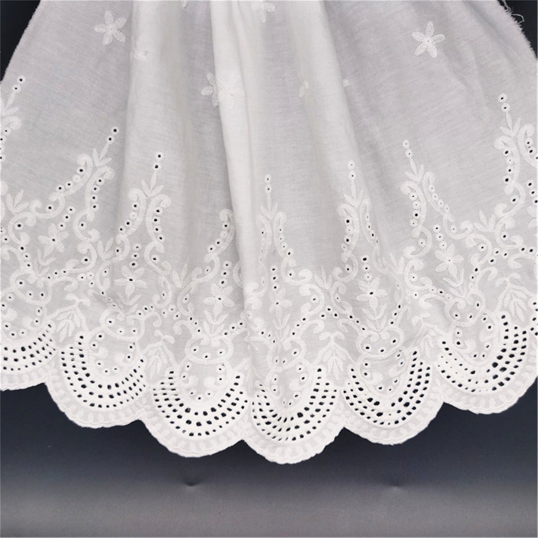 Cotton Embroidered Fabric, Cotton Fabric With Scallop Borders, off ...