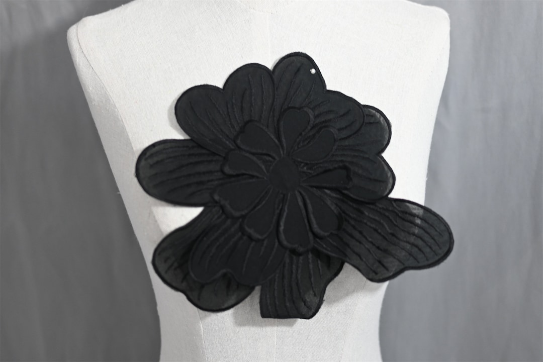 Black Lace Applique, Multi Layers Organza Embroidery 3D Floral Applique ...