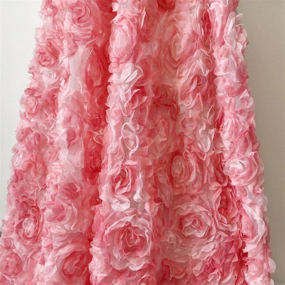 3d Rosette Fabric Ombre Rose Floral Lace Fabric Bridal Lace Fabric For Wedding Gown Banquet