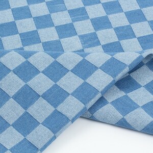 Check Plaid Blue Denim Fabric, Thick Washed Tartan Denim Fabric ...