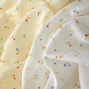 Light Yellow Jacquard Cotton Fabric, Colorful Wildflowers Print Fabric ...