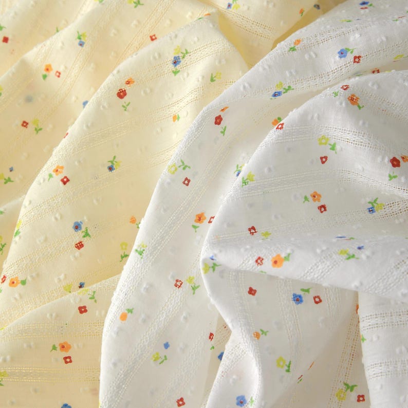 Light Yellow Jacquard Cotton Fabric, Colorful Wildflowers Print Fabric ...