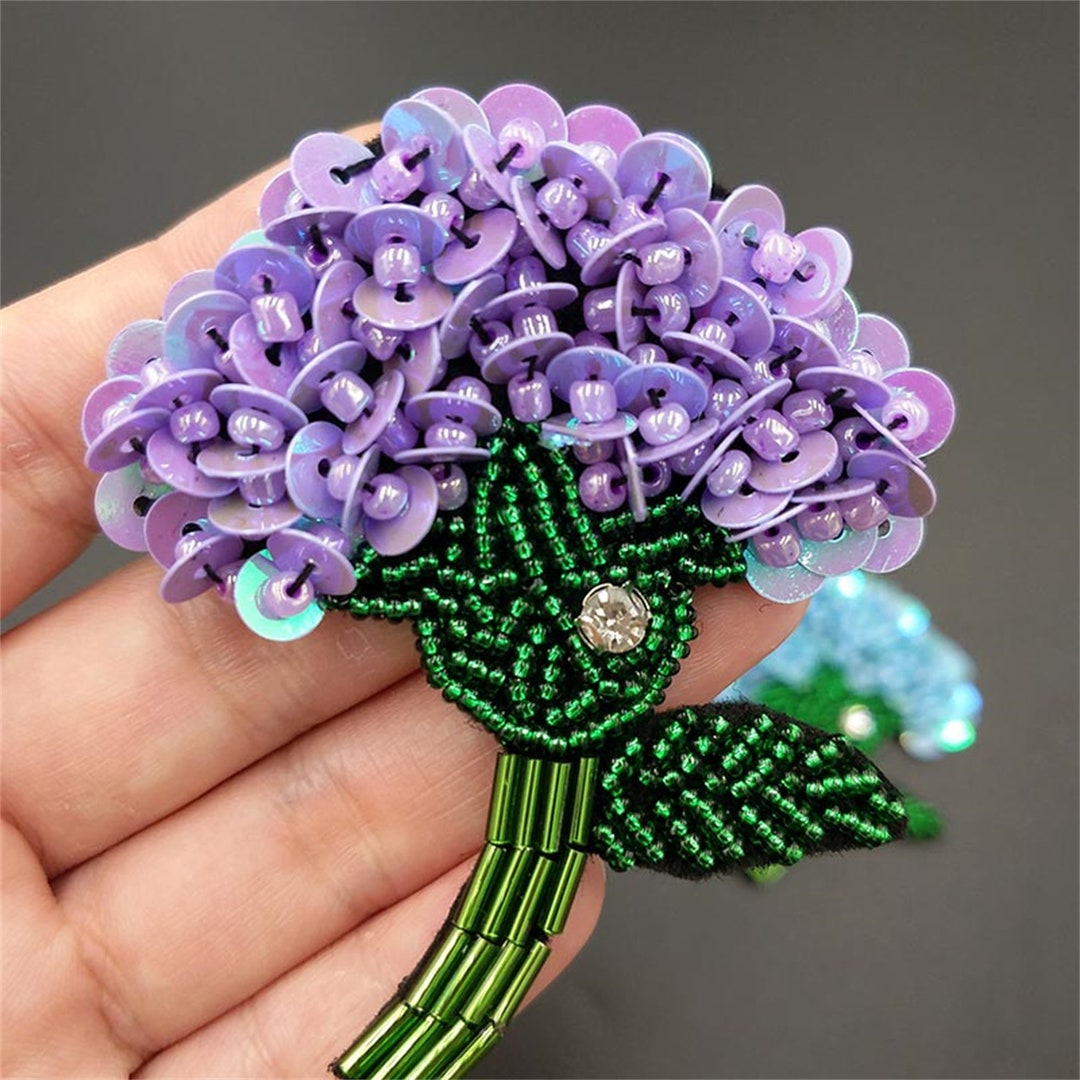 Elegant Sequin Beads Beaded Bouquet Flower Applique Sew on Hydrangeas ...