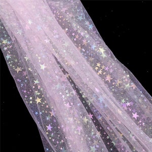 Stars Mesh Fabric, Illusion Colorful Stars Glitter Print Lace Fabric ...