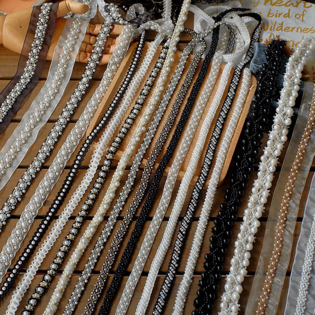 1 Yard Beaded Lace Trim, Pearl Beaded Trim, Bridal Bead Lace Trim for ...