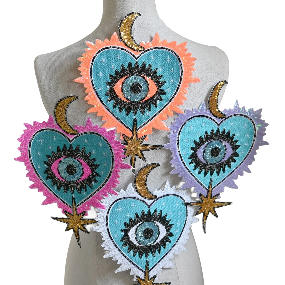 Evil Eye Badge, Sequined Heart Stars Moon Evil Eye, Embroidered Eye ...