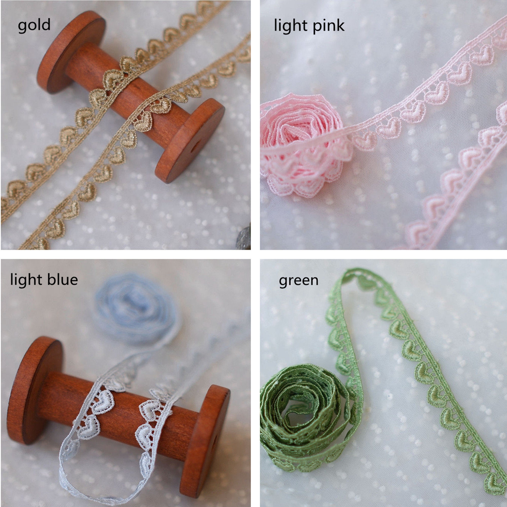 14 Colors Heart Lace Trim, Love Heart Applique Trim, Narrow Lace Trim ...
