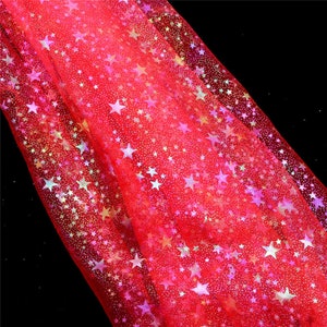 Stars Mesh Fabric, Illusion Colorful Stars Glitter Print Lace Fabric ...